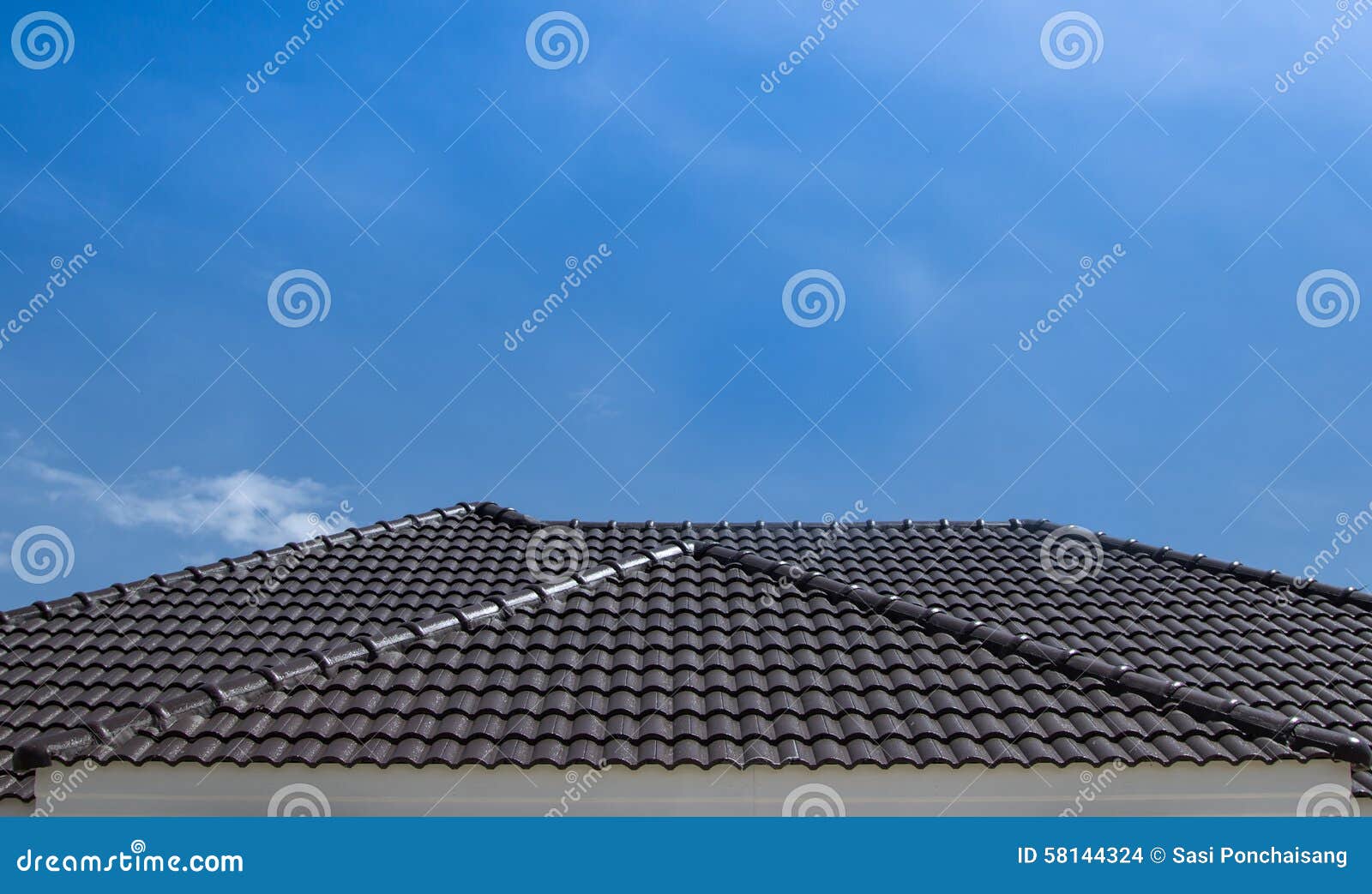 Tile roof with blue sky stock photo. Image of pattern - 58144324