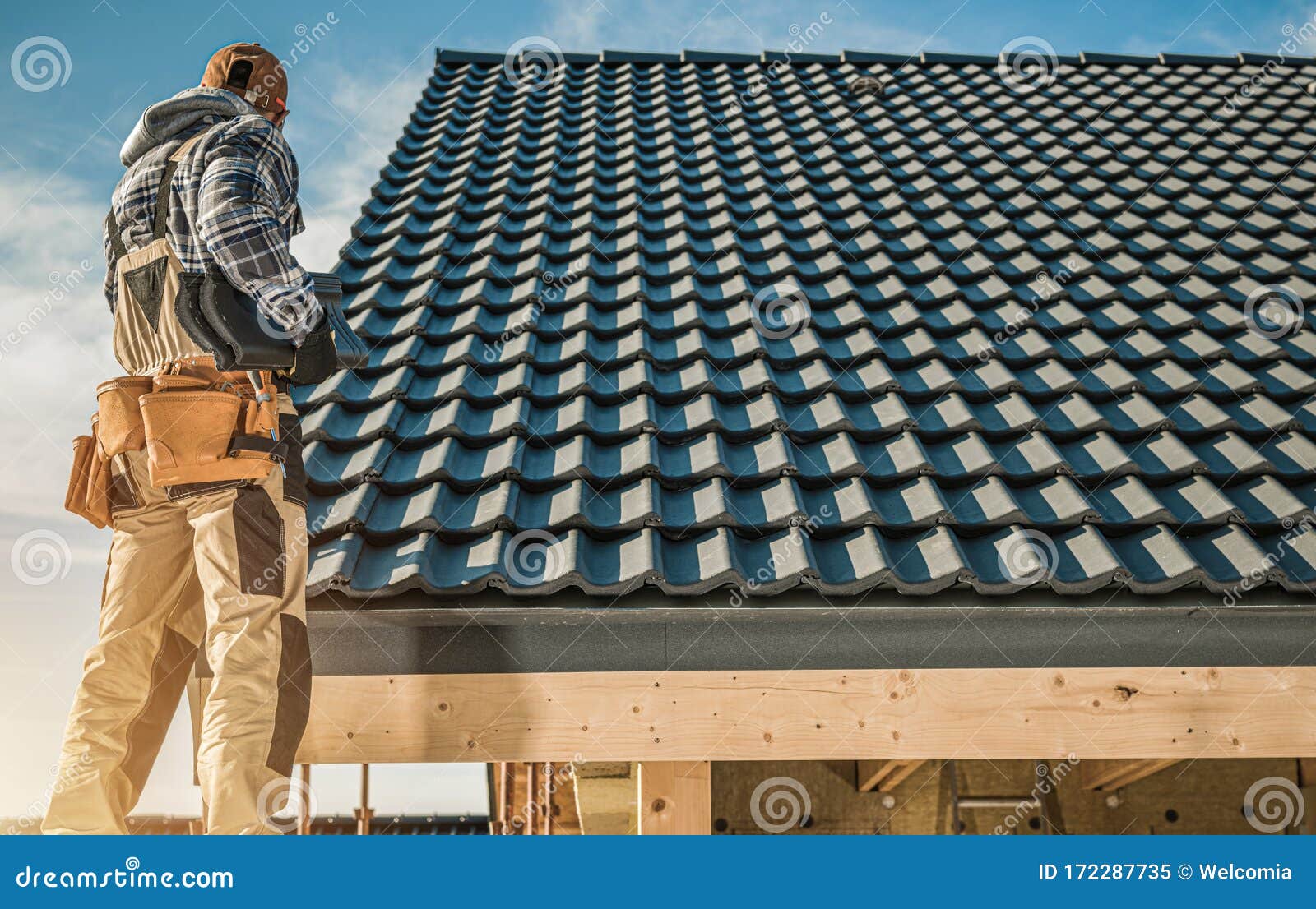 Tile Roofing Worker stock image. Image of construction - 172287735