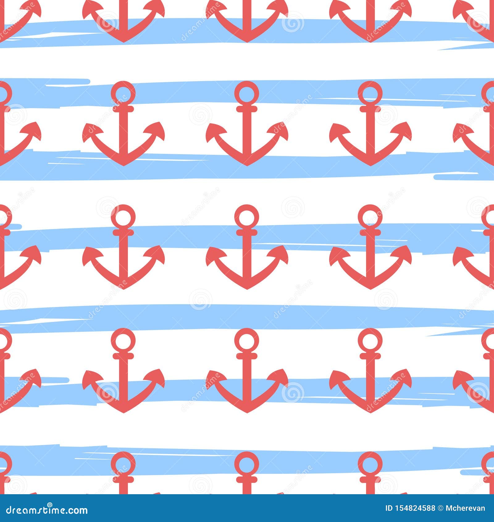 Tile Sailor Vector Pattern with Red Anchor on Navy Blue and White ...
