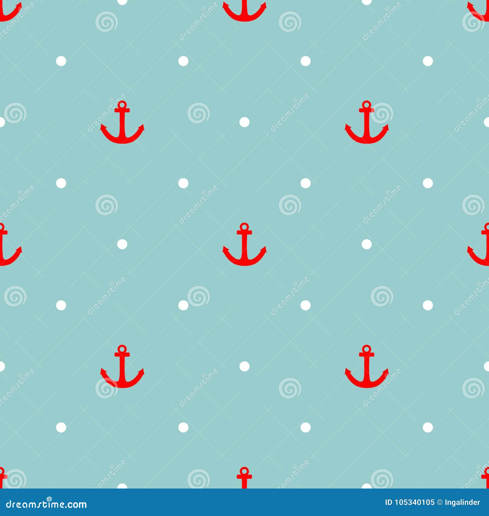 Tile Sailor Vector Pattern With Red Anchor On White And Blue Stripes ...