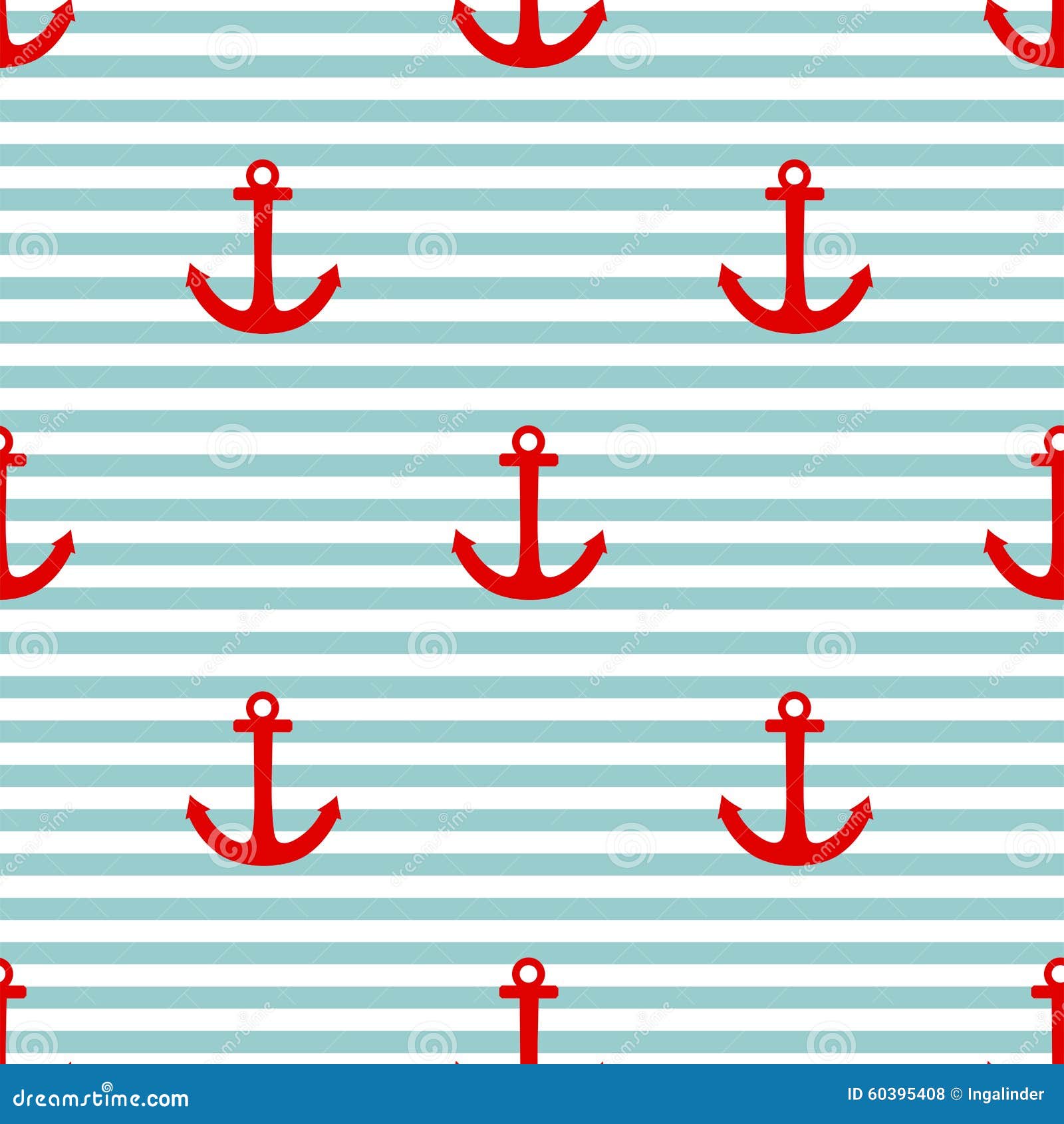 Tile Sailor Vector Pattern With Red Anchor On White And Blue Stripes ...