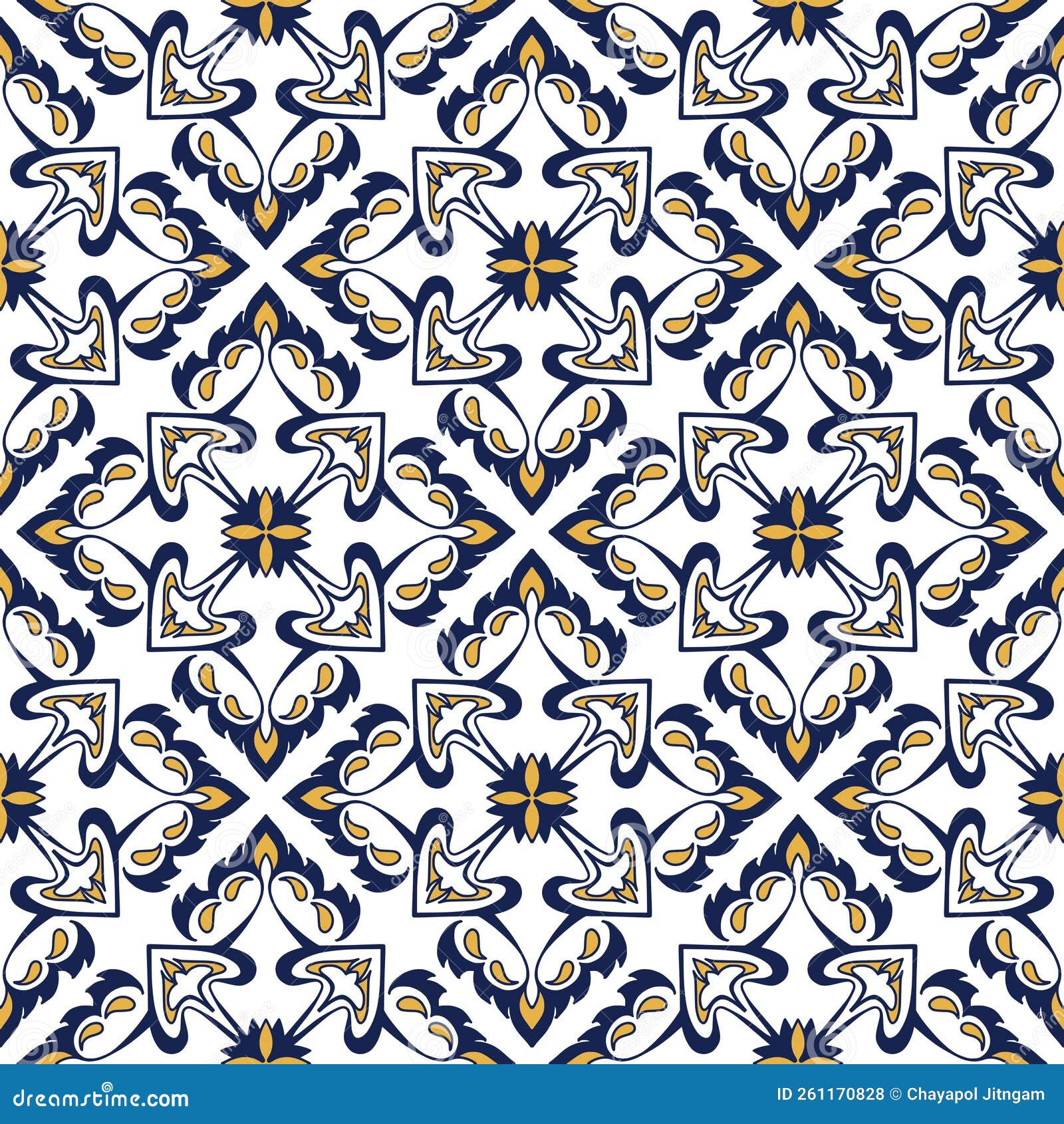Tile Seamless Pattern Design. with Blue and Yellow Motifs Stock Vector - Illustration of modern ...