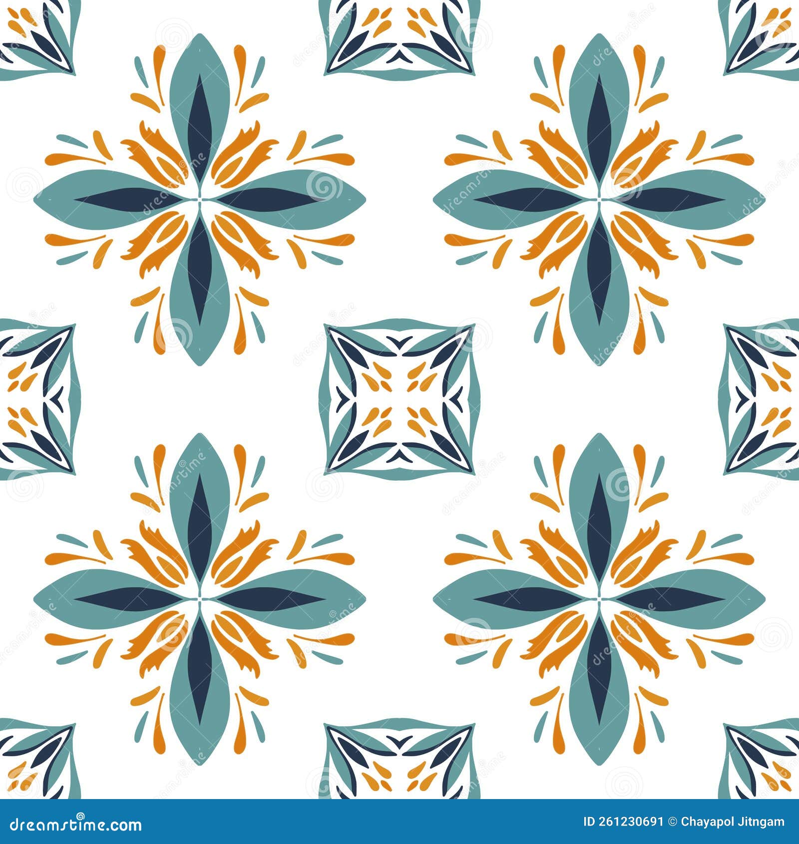 Tile Seamless Pattern Design. with Blue and Yellow Motifs Stock Vector - Illustration of ...