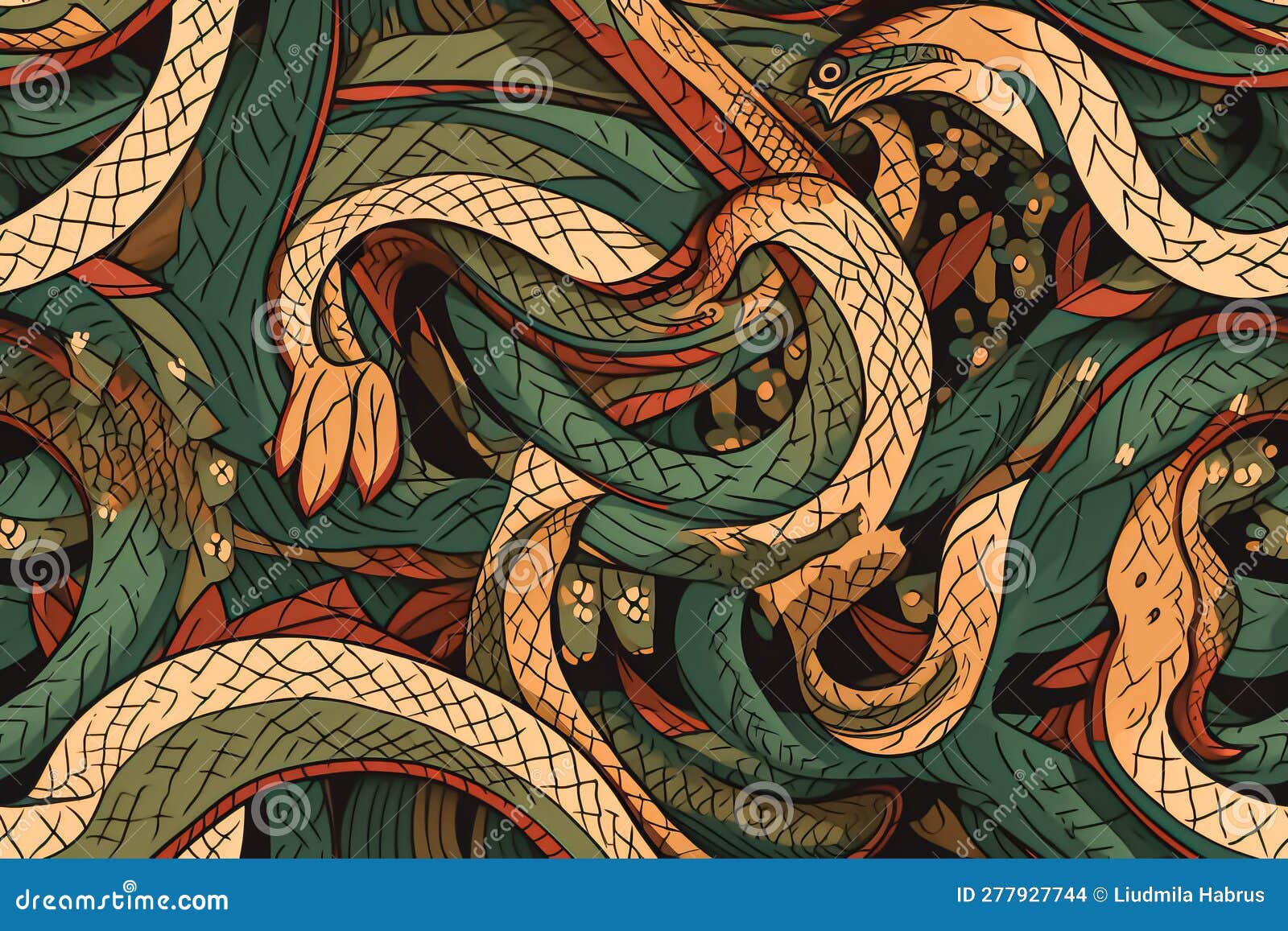 Tile. Seamless Pattern of Snakes. Hand-drawn Illustration for Your ...
