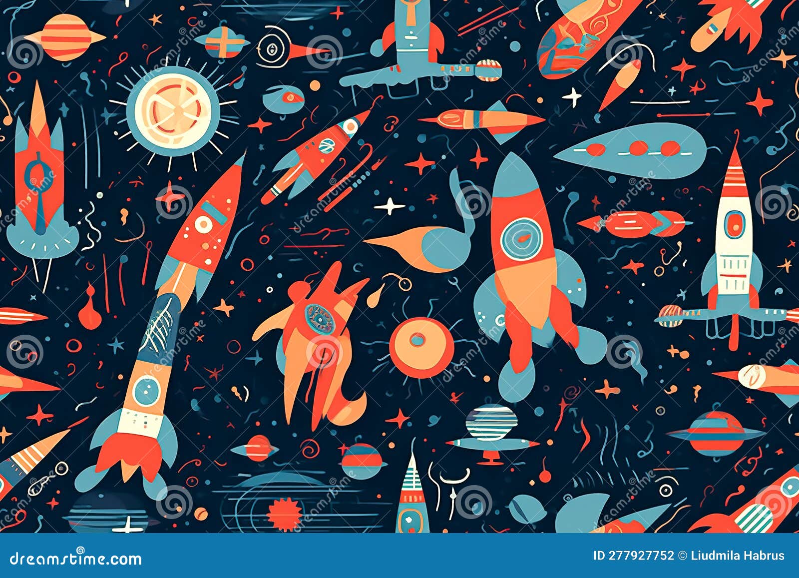 Tile. Seamless Pattern. Space Rockets and Planets Stock Illustration ...