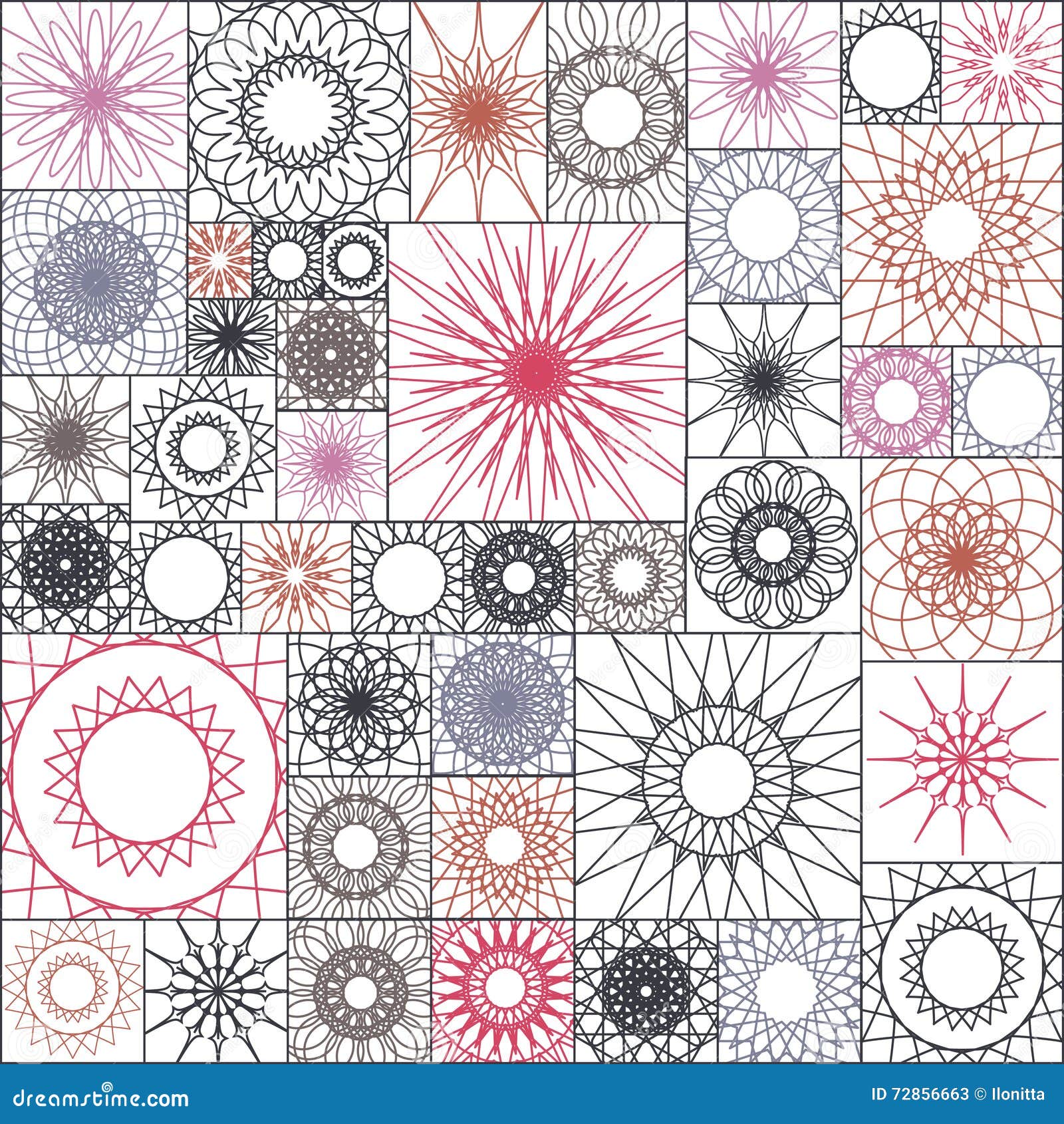 Tile Seamless Pattern with Spirograph. Mandalas in Square Shape Stock ...