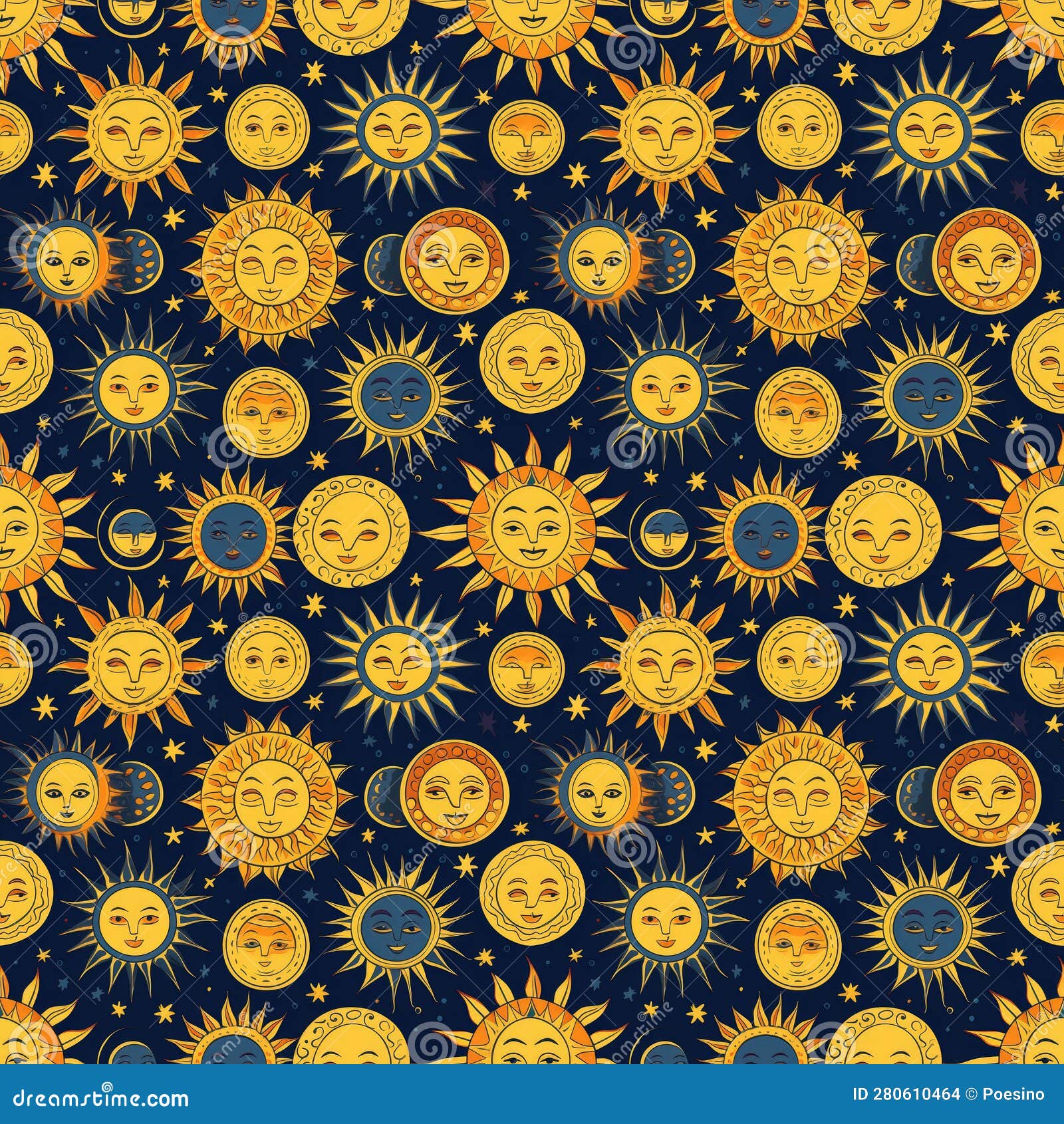 Tile - Smiling Full Moons and Suns (#2) 2x2 Multiple. Seamless ...