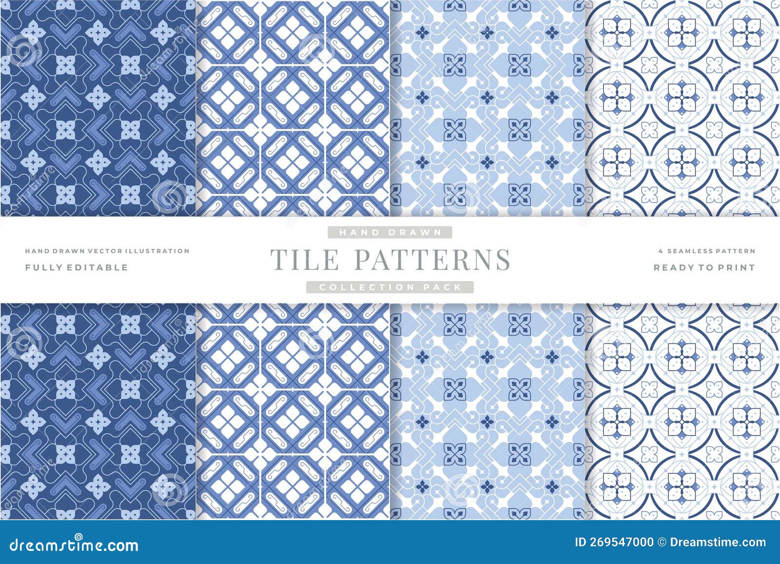 Hand Drawn Tile Seamless Patterns Collection 3 Stock Vector ...