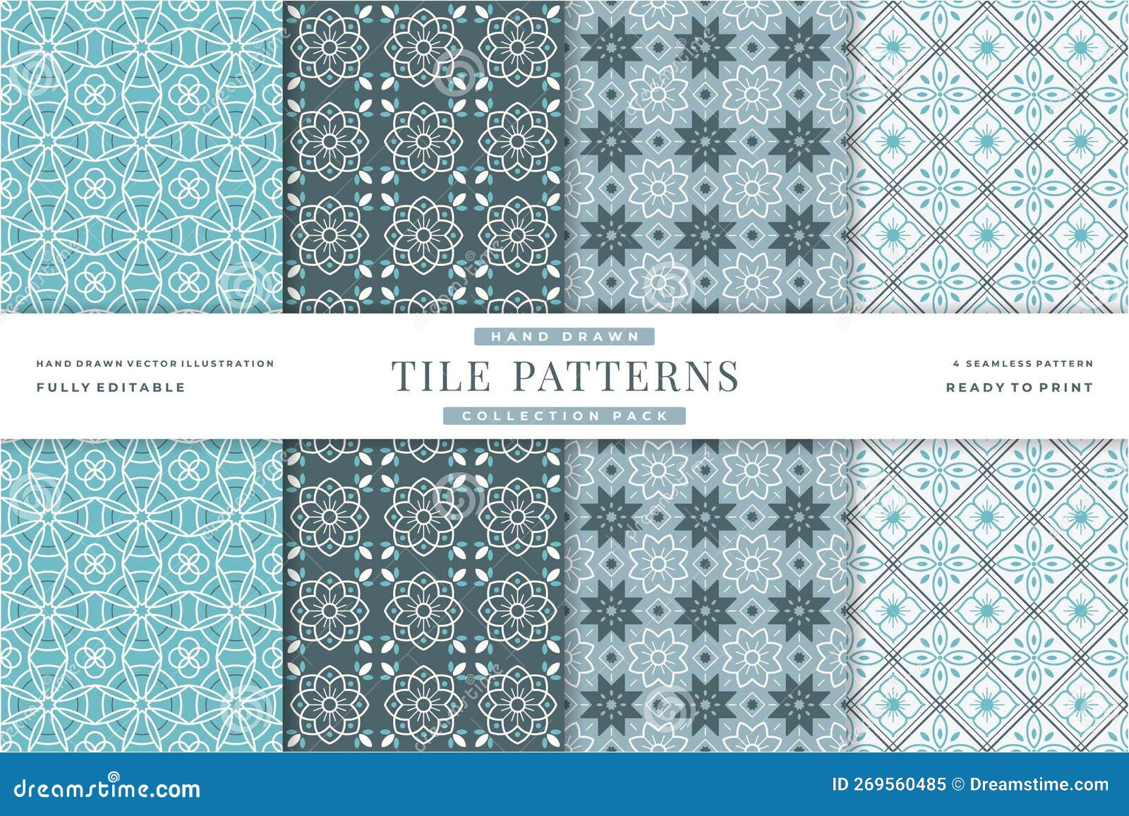 Hand Drawn Tile Seamless Patterns Collection 2 Stock Illustration ...