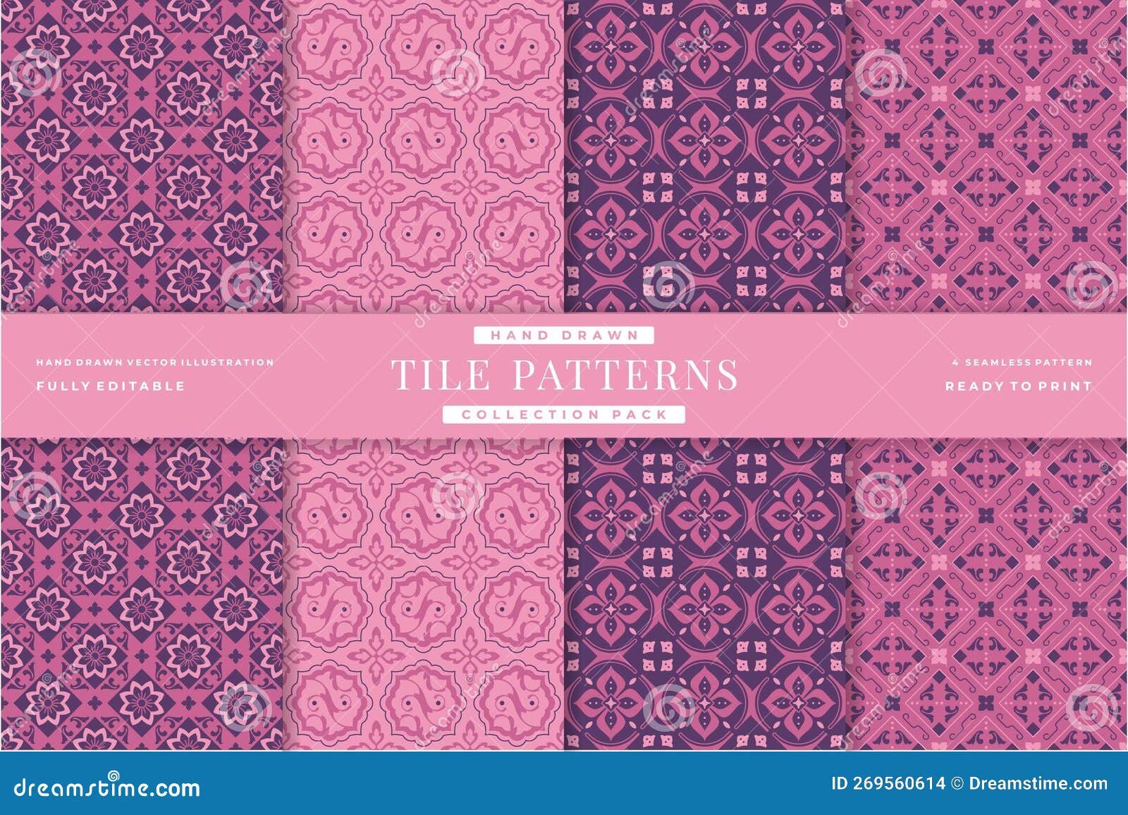 Hand Drawn Tile Seamless Patterns Collection 5 Stock Illustration ...