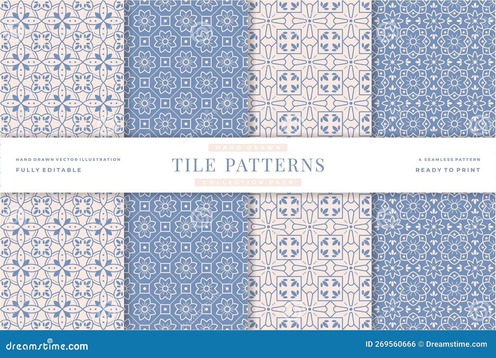 Hand Drawn Tile Seamless Patterns Collection 7 Stock Illustration ...