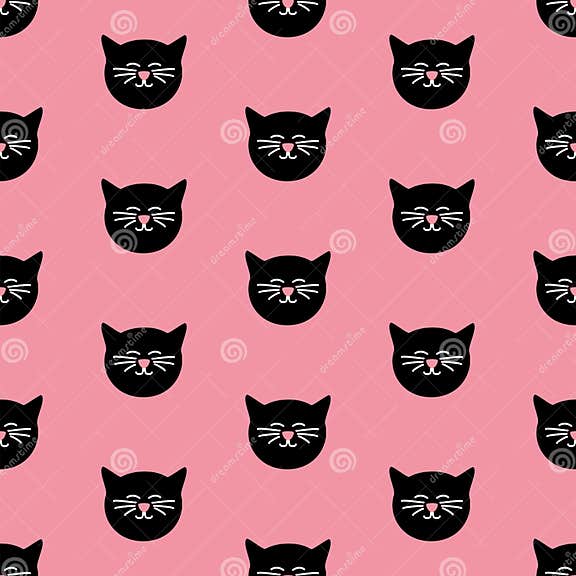 Tile Vector Pattern with Black Cats on Pink Background Stock Vector ...
