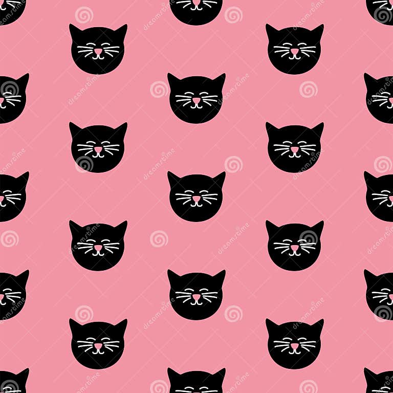 Tile Vector Pattern with Black Cats on Pink Background Stock Vector ...