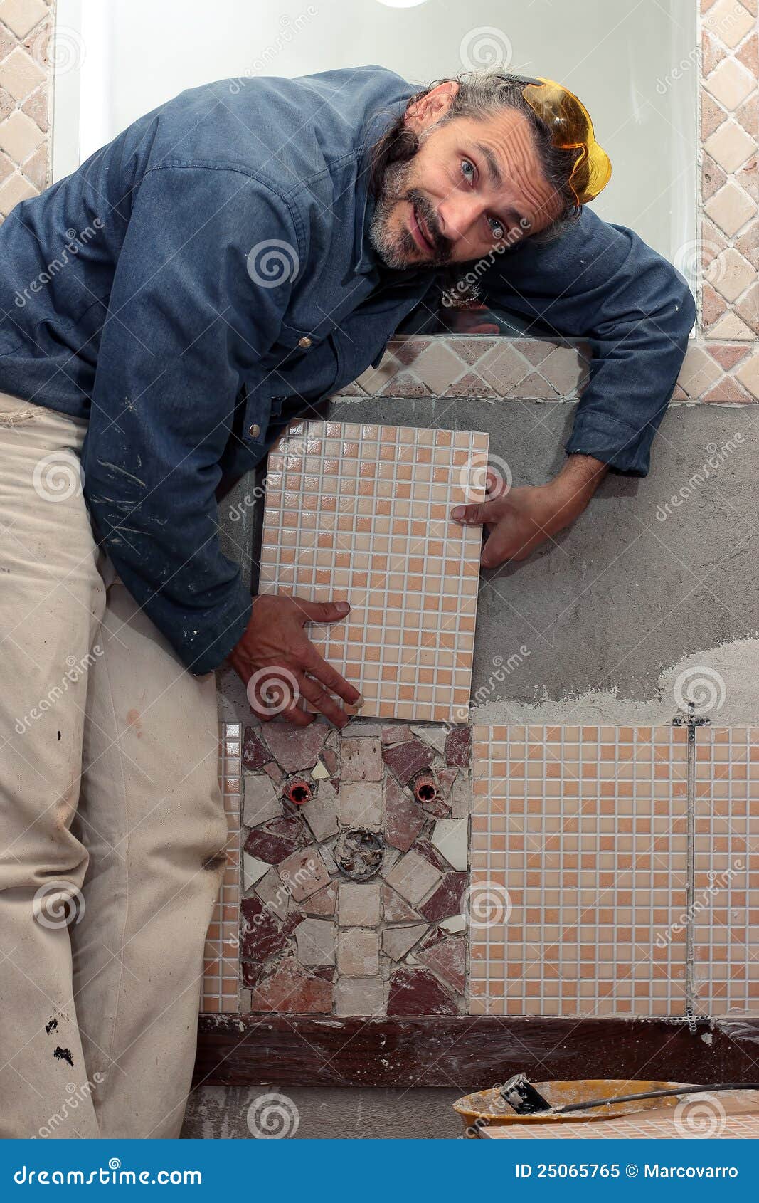 Tile worker stock image. Image of profession, bathroom - 25065765