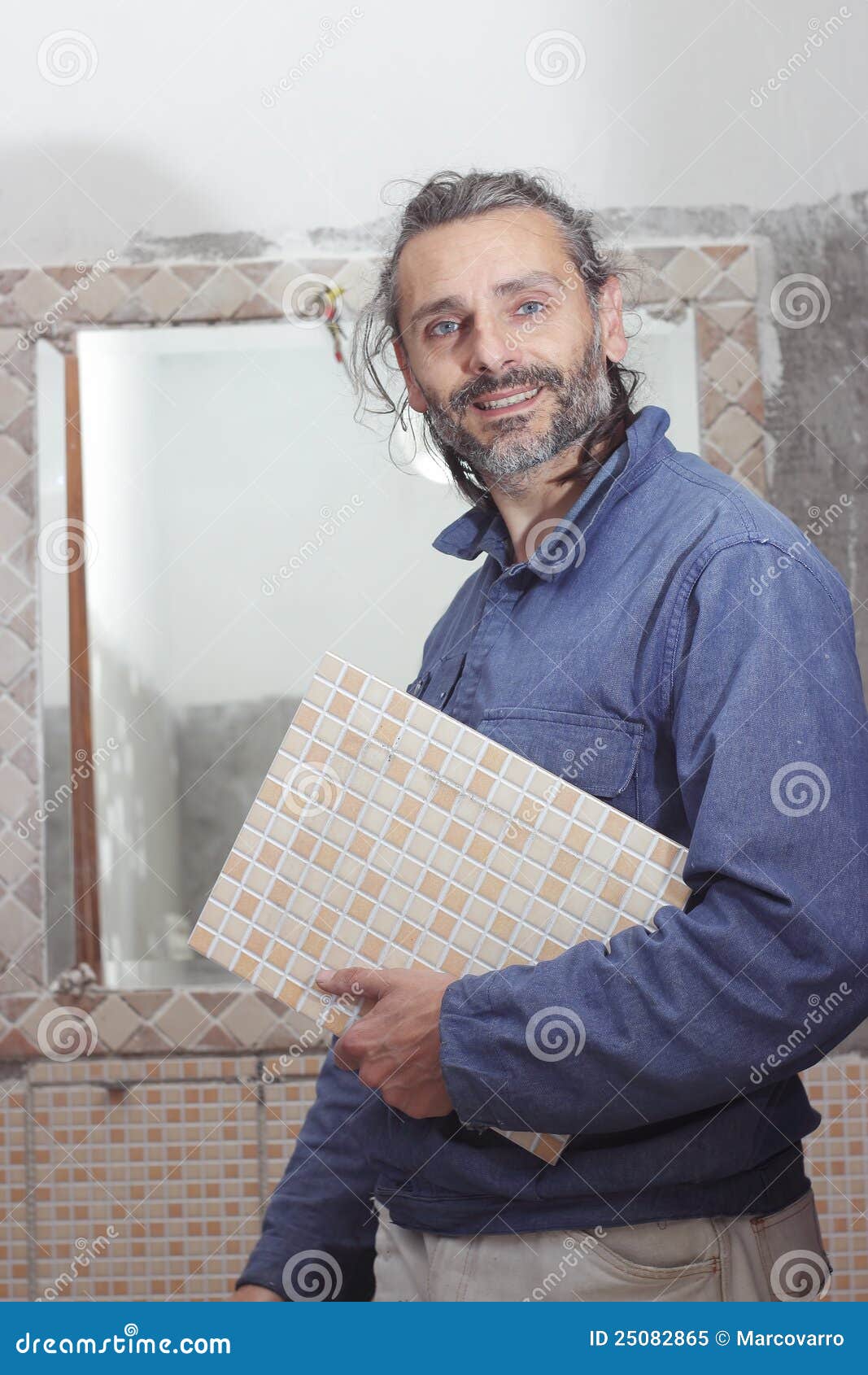 Tile worker posing stock image. Image of worker, smiling - 25082865