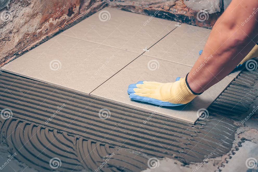 Tile Works in the House - Tiling Stock Image - Image of installation ...
