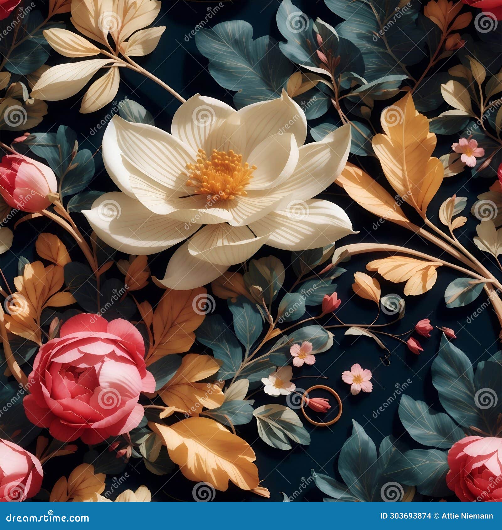 Tileable Flowers and Leaves Graphic Design Resource. Seamless ...