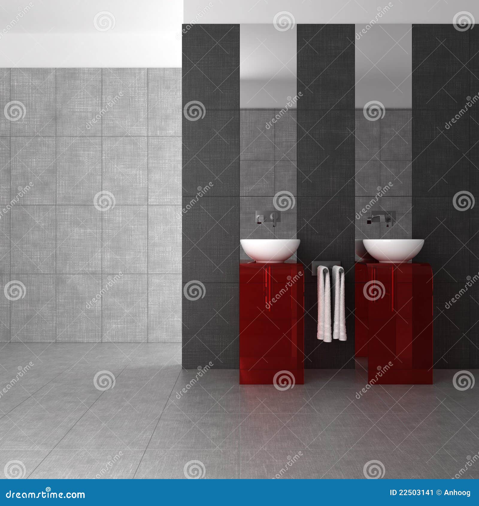 Tiled Bathroom with Double Basin Stock Illustration - Illustration of ...