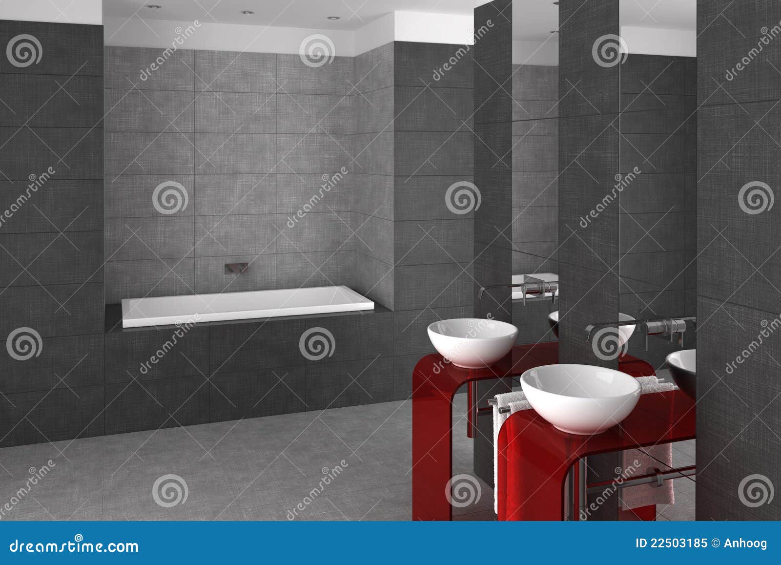 Tiled Bathroom With Double Basin And Bathtub Royalty-Free Stock ...