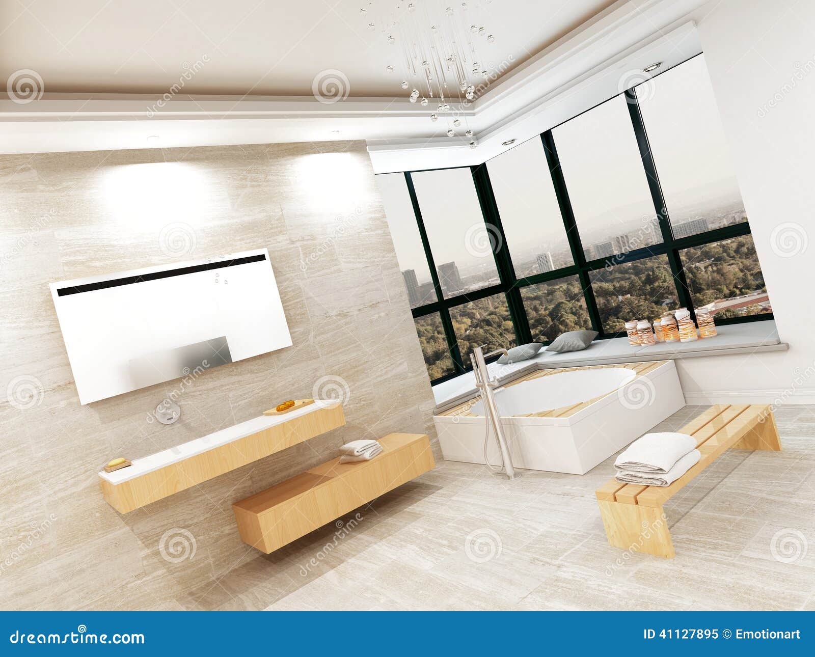 Tiled Bathroom Interior with Fantastic Jacuzzi Stock Illustration ...