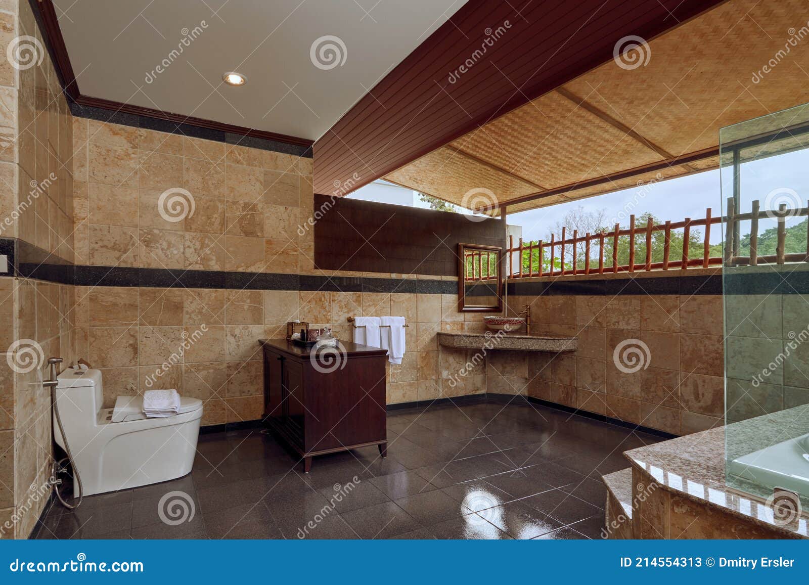 Tiled Contemporary Modern Restroom Stock Image - Image of design, tiles ...