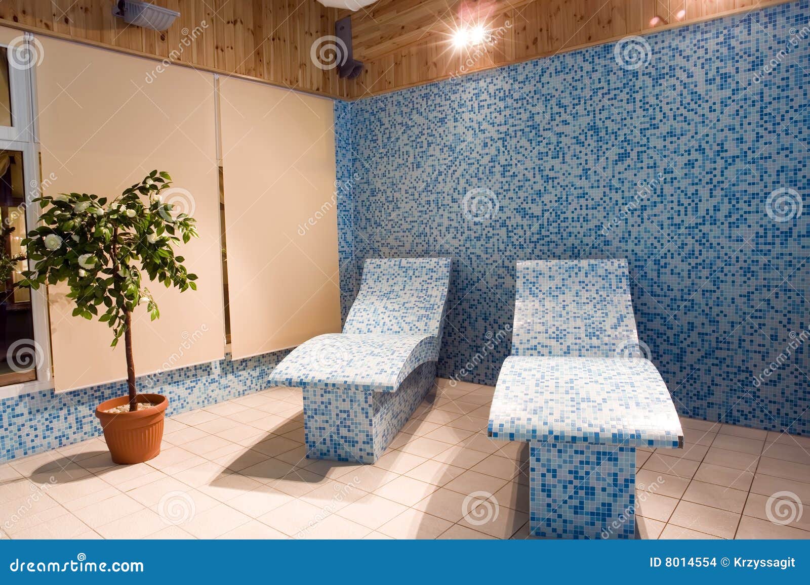 Tiled couches in spa stock photo. Image of wall, interior - 8014554