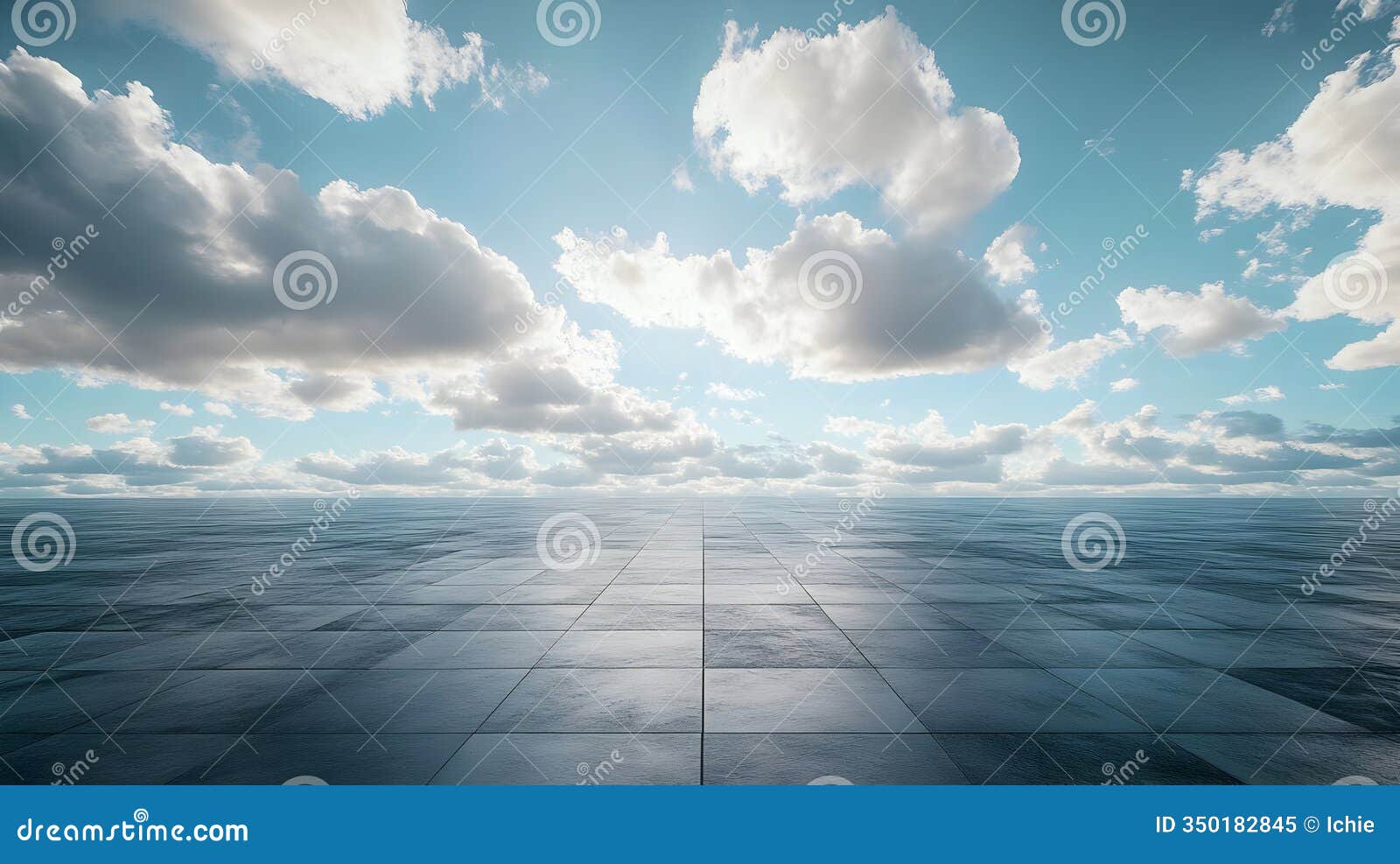 Tiled Floor with Blue Sky and Clouds Background Stock Illustration ...