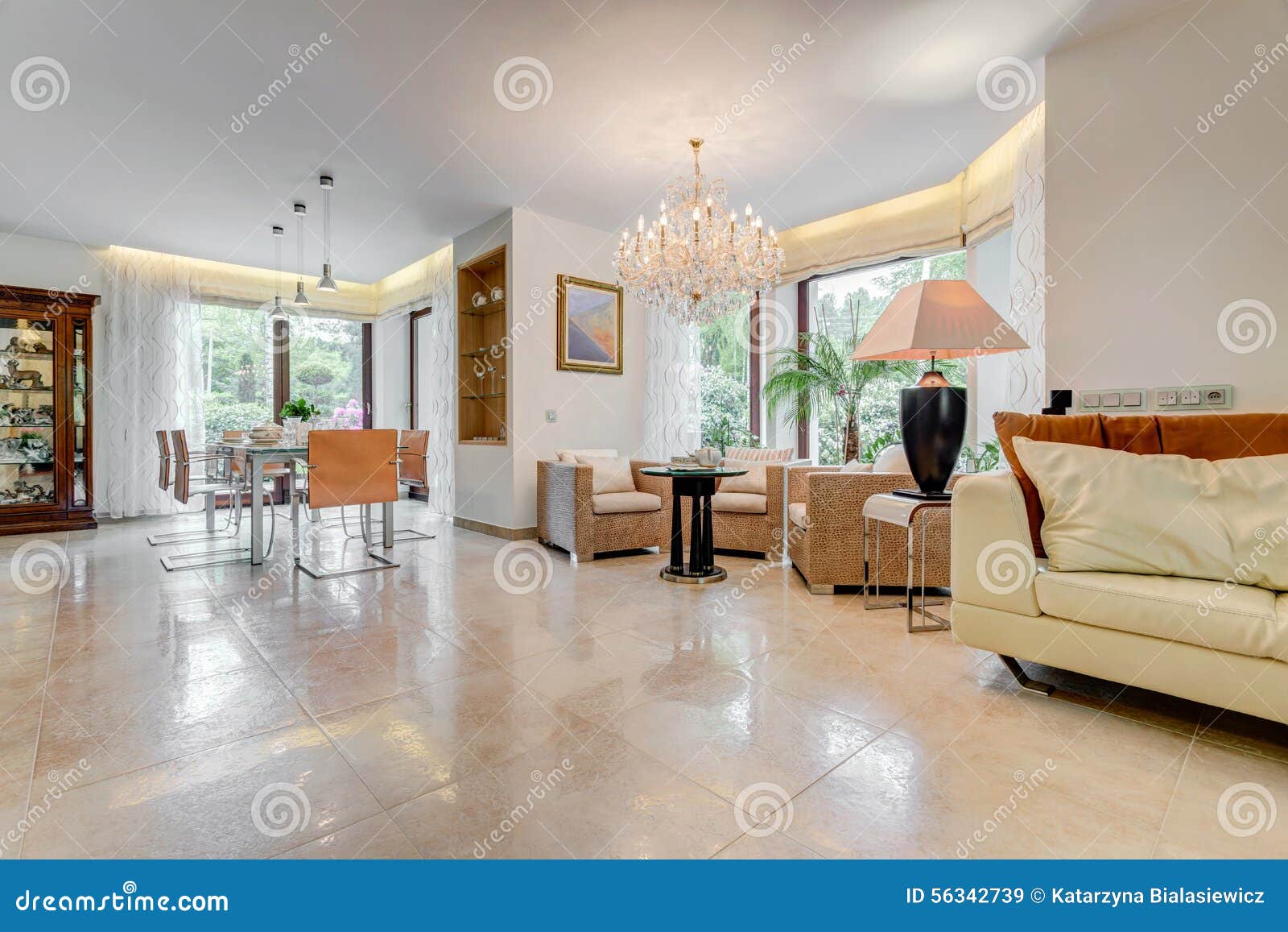 Tiled Floor in Exclusive Interior Stock Image - Image of chandelier ...