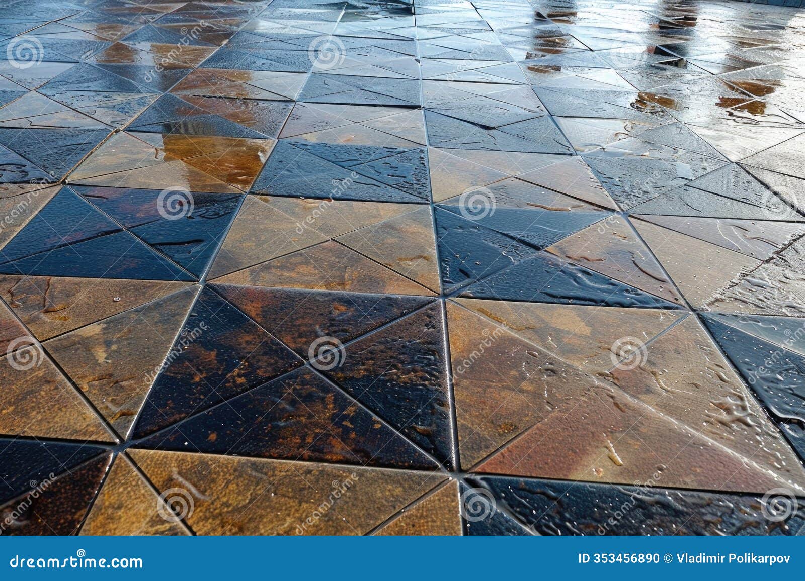 A Tiled Floor with a Puddle of Water. Suitable for Cleaning Service ...