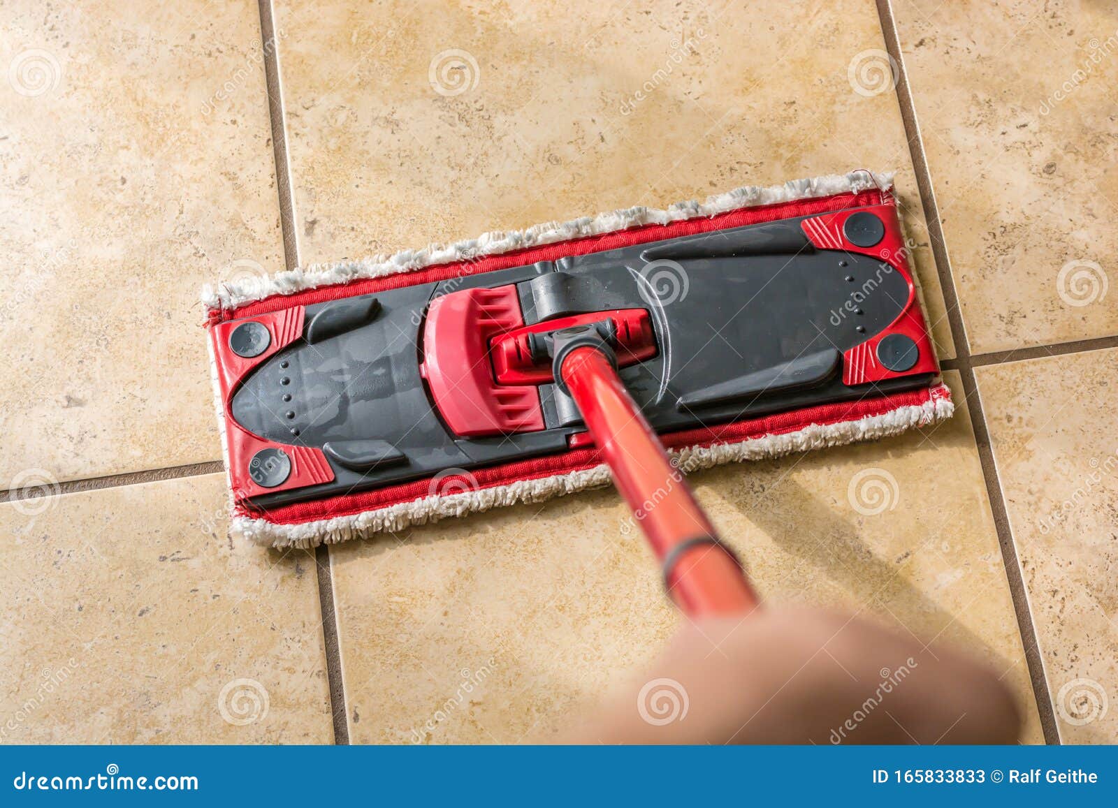 Cleaning the Tiles with a Floor Wiper Stock Image - Image of tiled ...