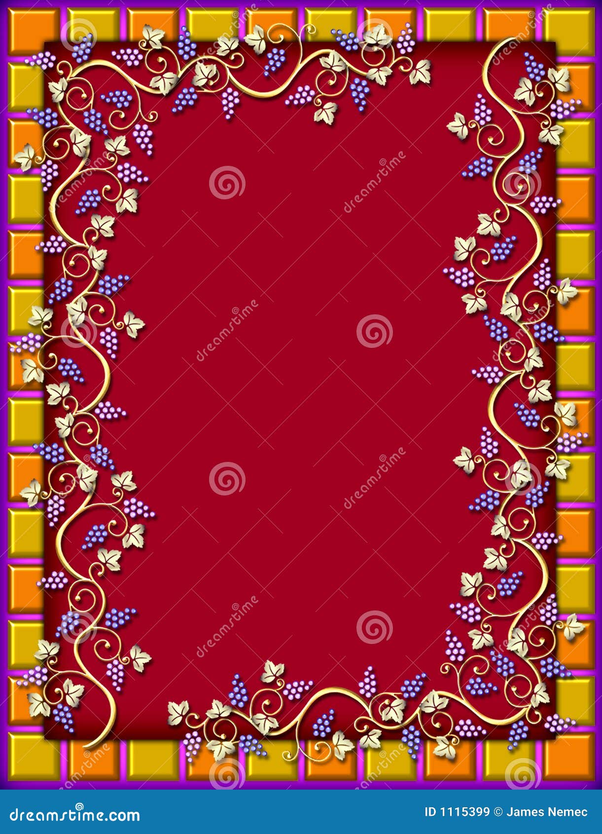 Tiled Frame with Golden Grape Vines Stock Illustration - Illustration ...