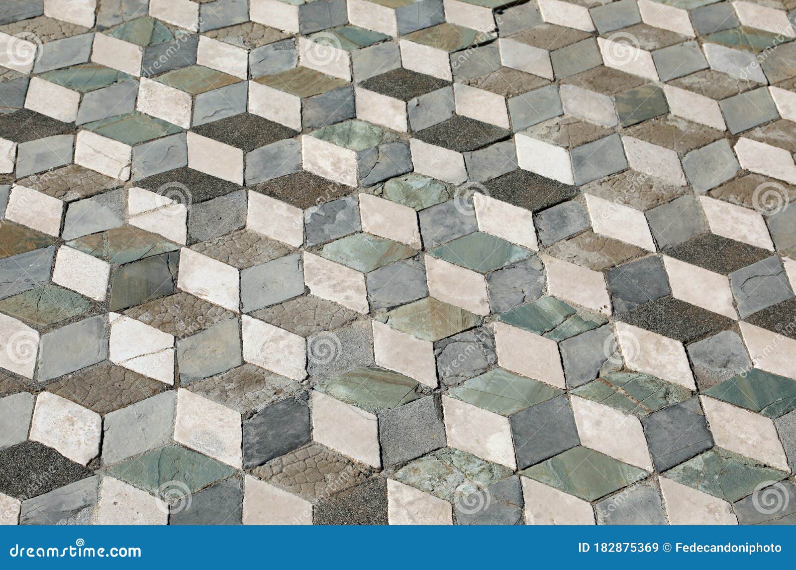 Tiled Old Floor with Tiles that Create an Optical Effect of Cube Stock ...
