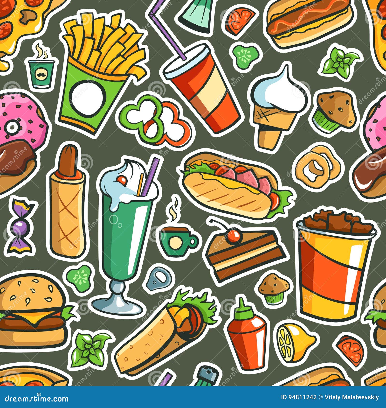 Tiled Seamless Background. Fast Food Drawings. Stock Illustration ...