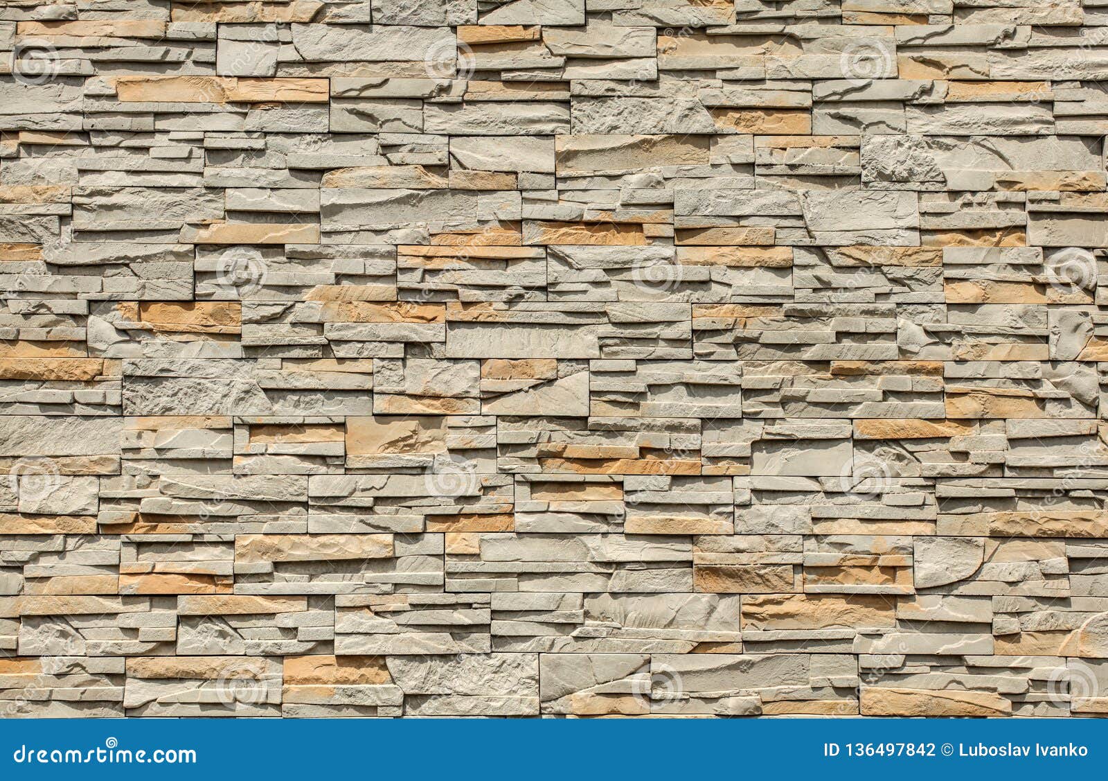 Tiled Stone Wall Made of Rectangular Blocks, Sun Shining from Top Stock ...