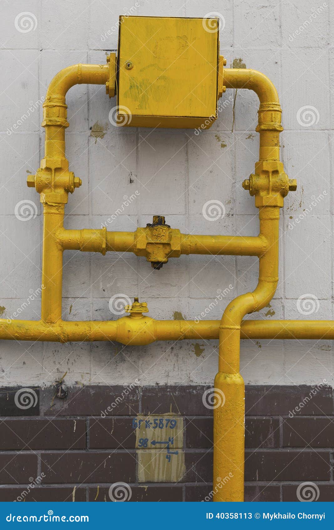 Tiled Wall with a Gas Pipe Valves Stock Image - Image of line, energy ...