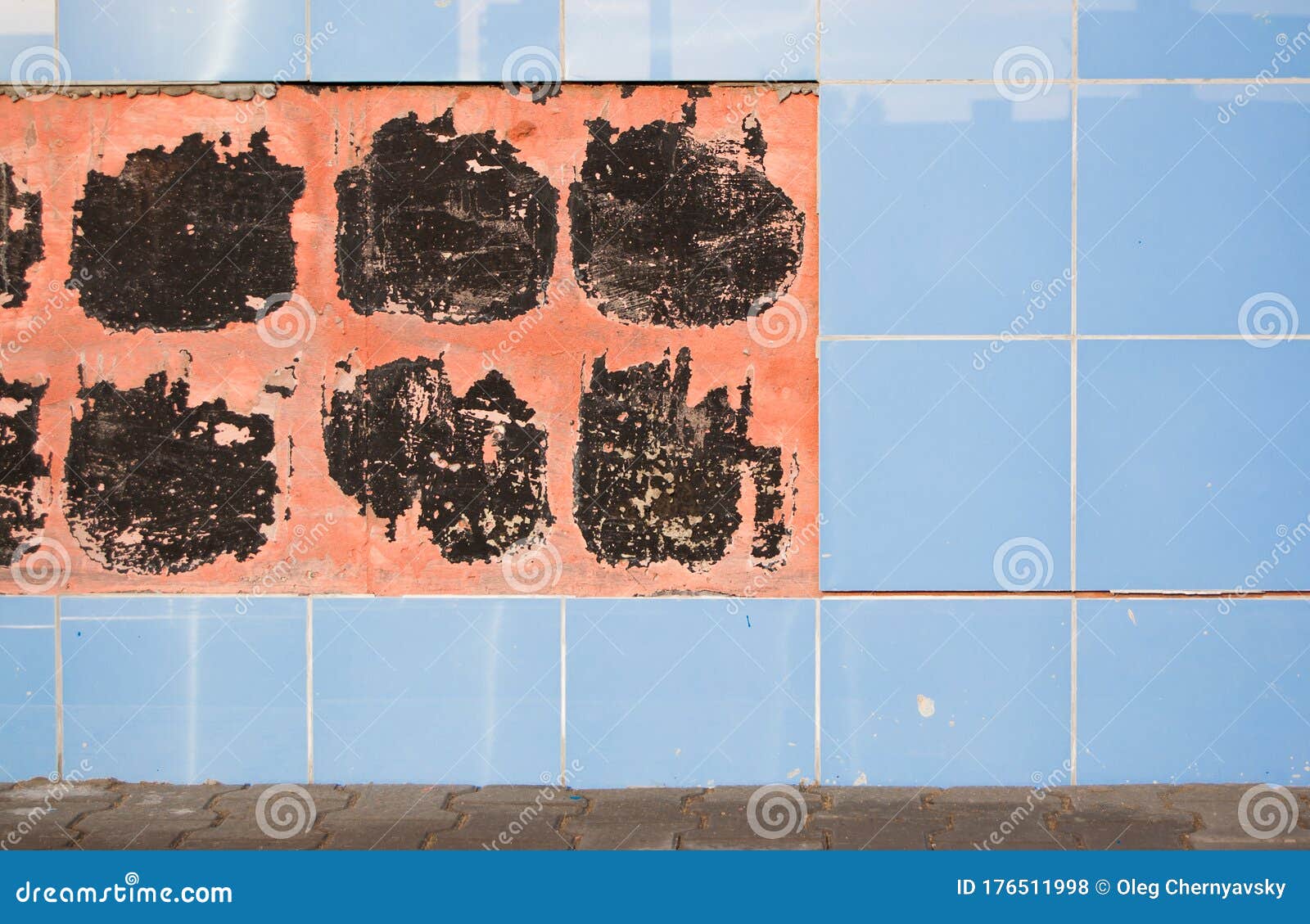 Tiled Wall with Which Part of the Tile Collapsed. Repair Work Concept ...