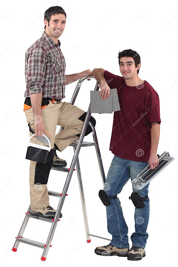Tiler and apprentice stock image. Image of intermingling - 35526791