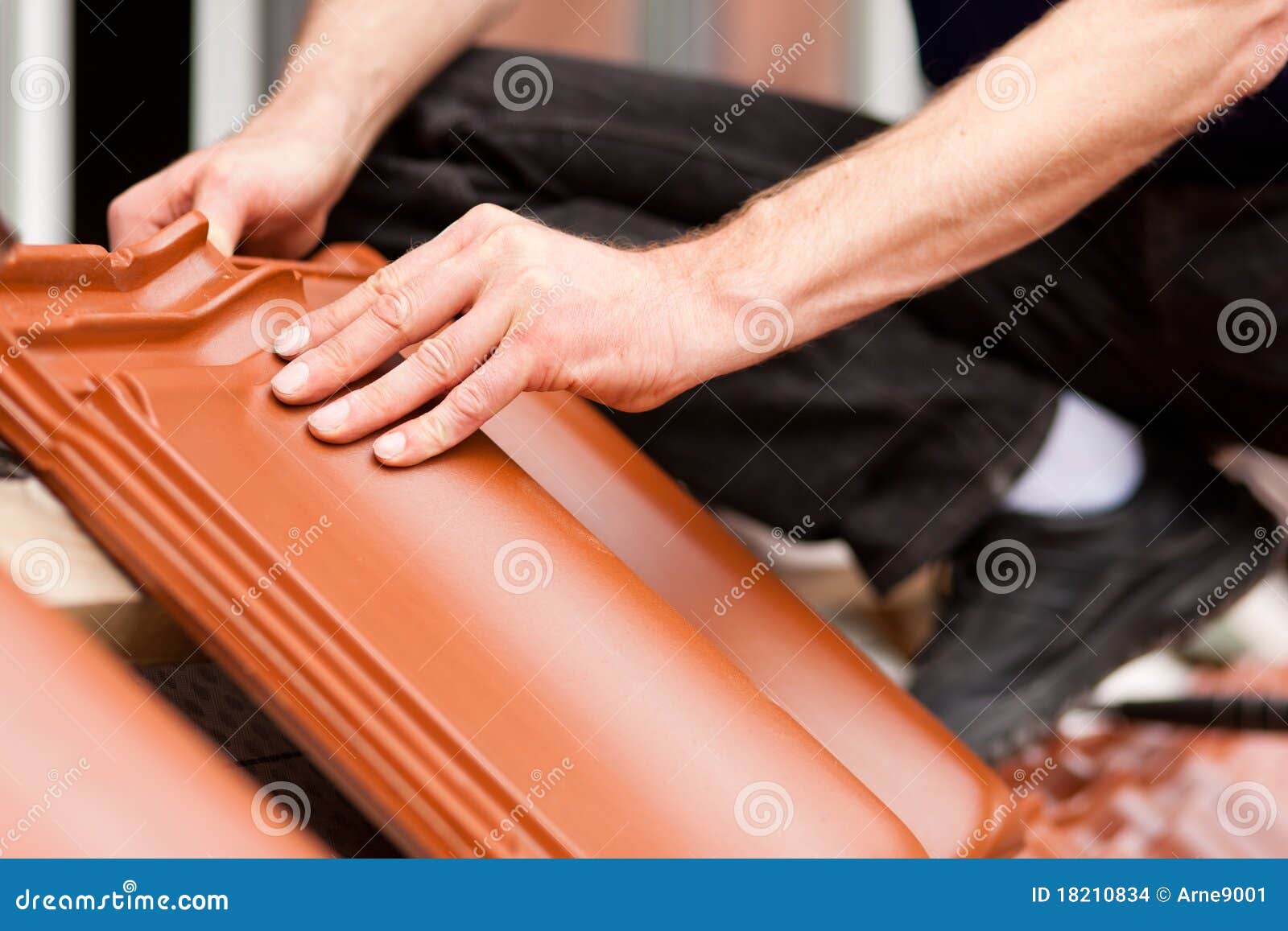 Tiler Covering Roof with New Tile Stock Photo - Image of addition ...