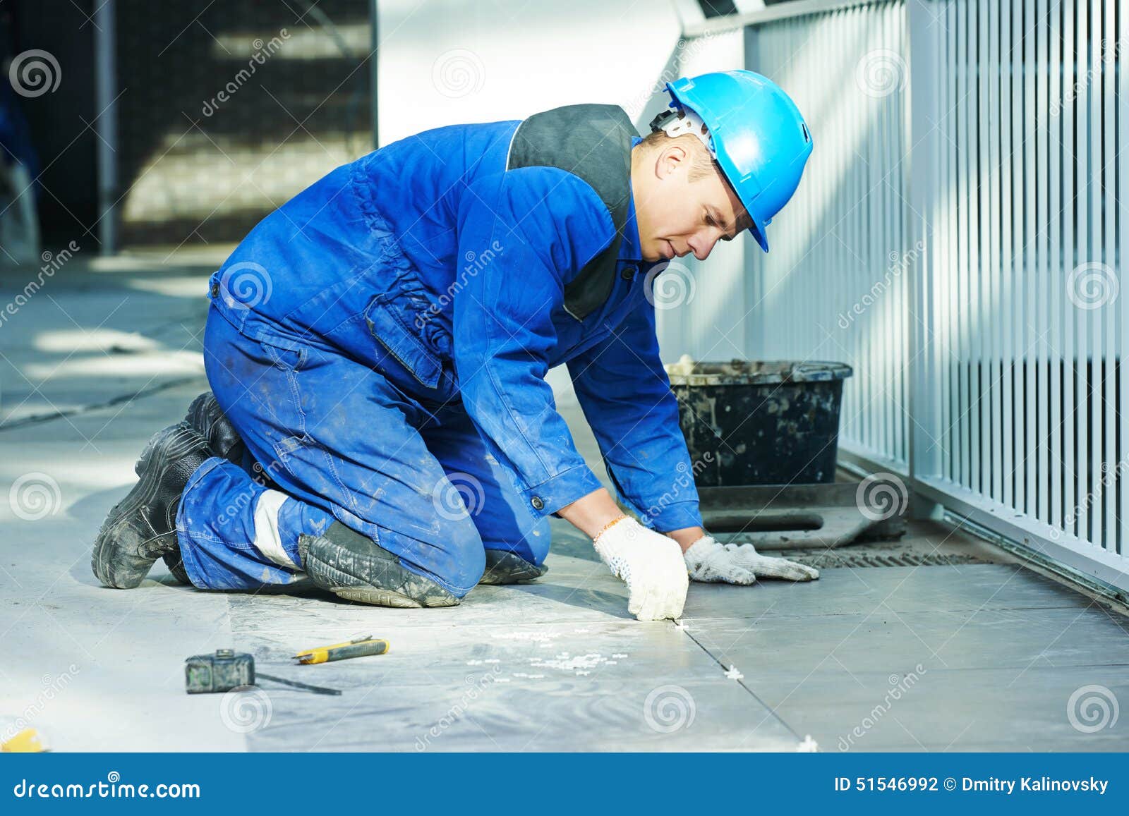 Tiler at Floor Tiling Renovation Stock Photo - Image of renewal ...