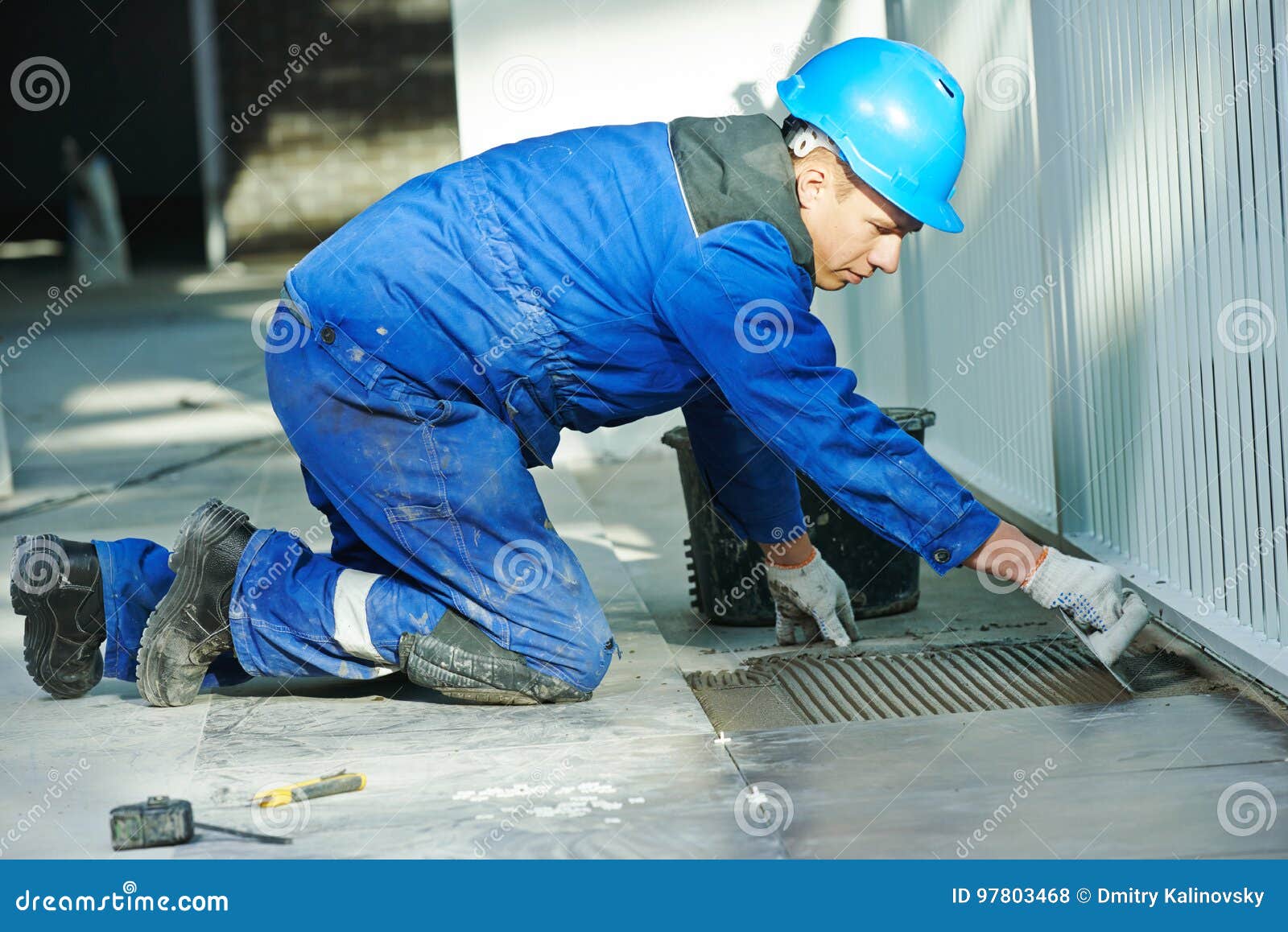 Tiler at Floor Tiling Renovation Stock Photo - Image of contractor ...