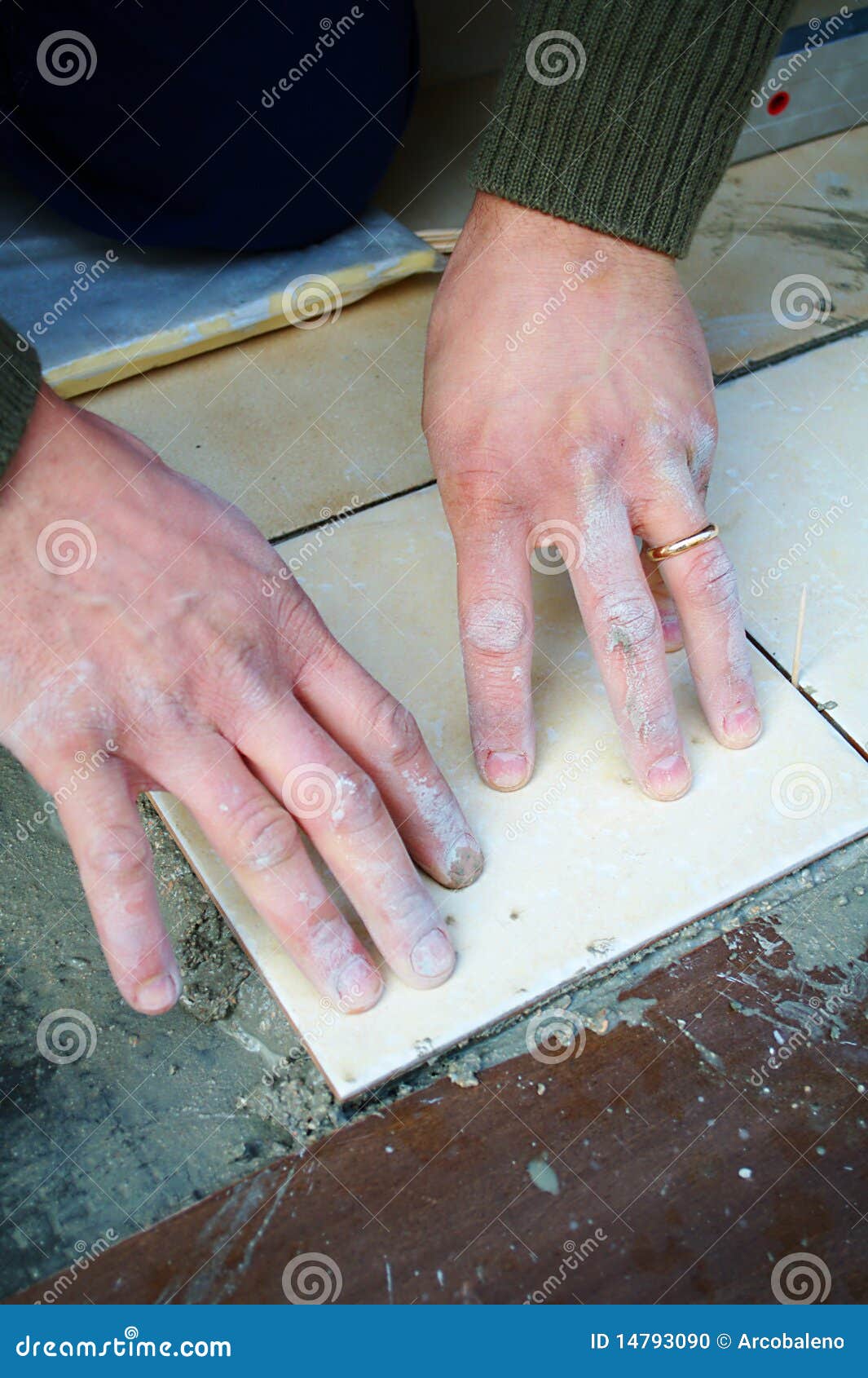Tiler Hands Working on the Floor Stock Photo - Image of worker, tiler ...