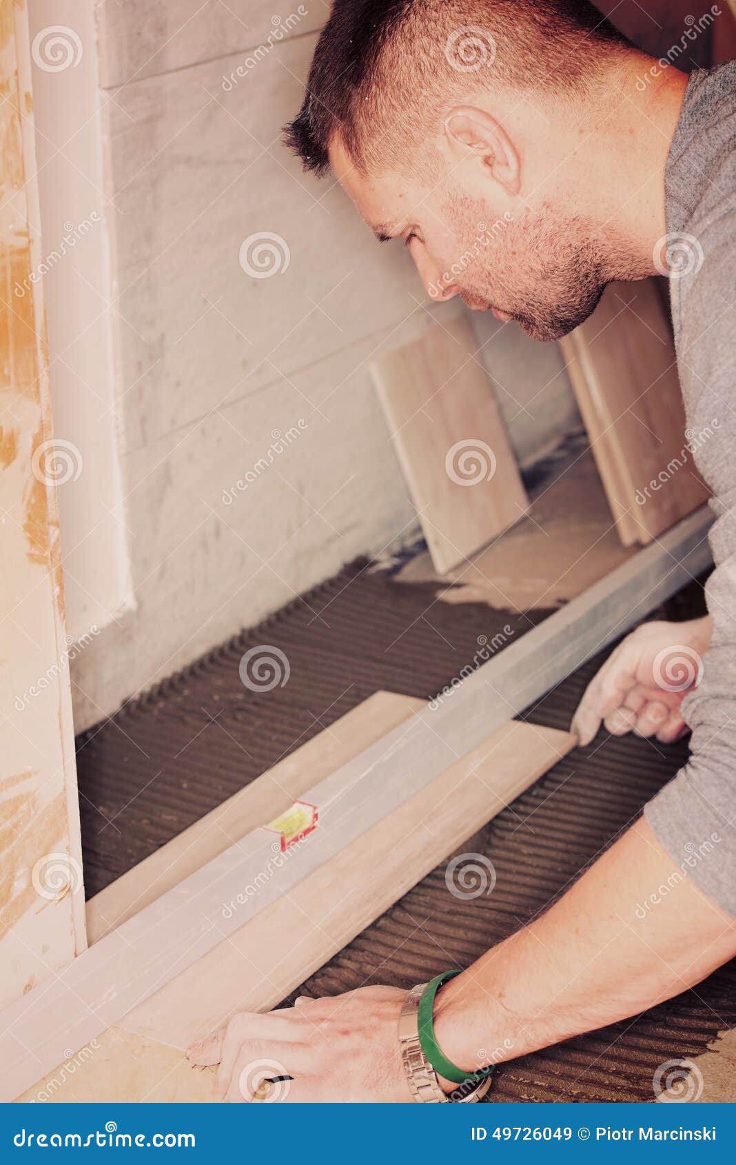 Tiler Installs Ceramic Tiles Stock Image - Image of improvement ...