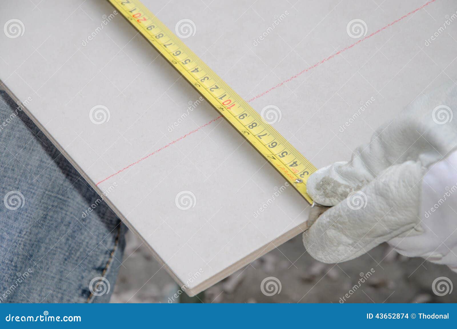 Tiler Measuring Tile before Cutting Stock Photo - Image of work, worker ...