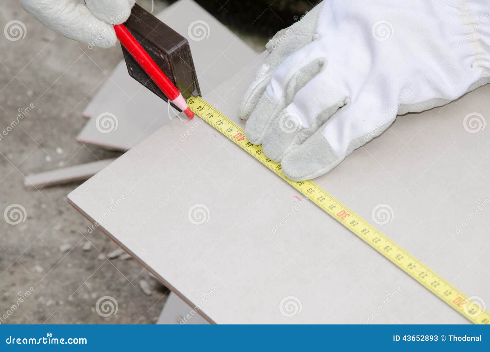 Tiler Measuring Tile before Cutting Stock Image - Image of handyman ...