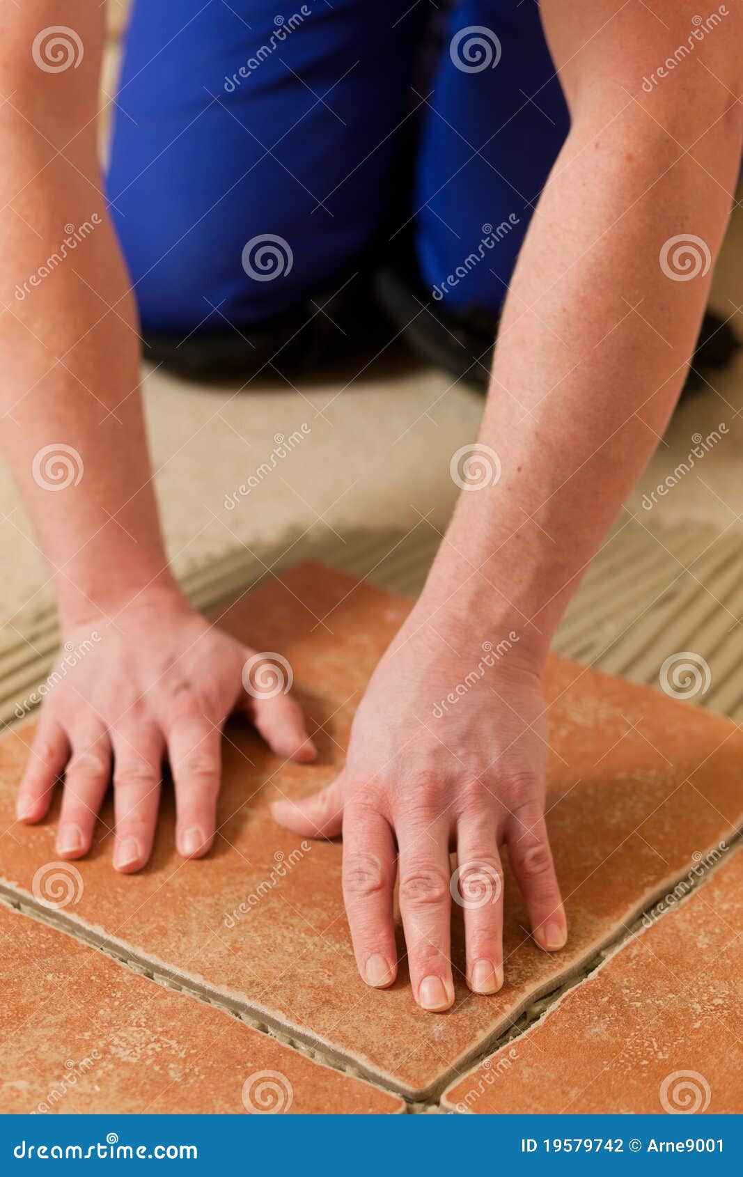 Tiler Tiling Tiles on the Floor Stock Photo - Image of smearing ...