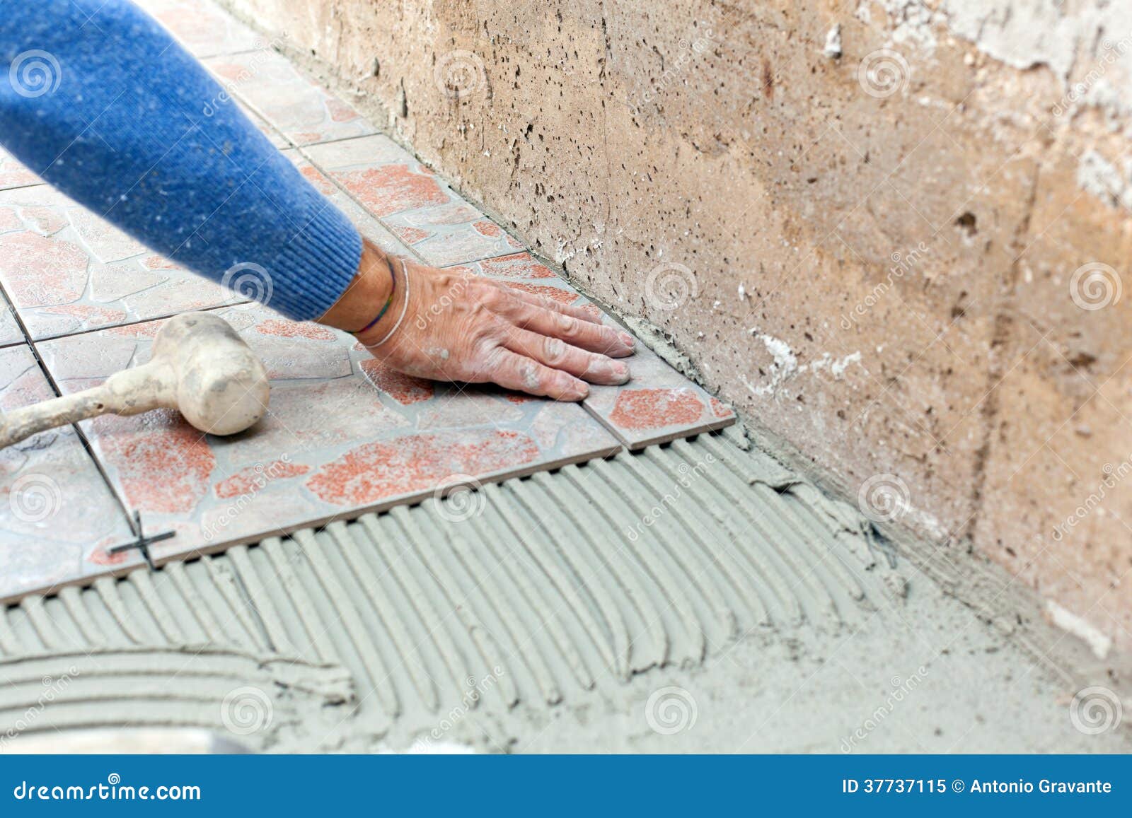 Tiler To Work with Tile Flooring Stock Image - Image of bricklaying ...