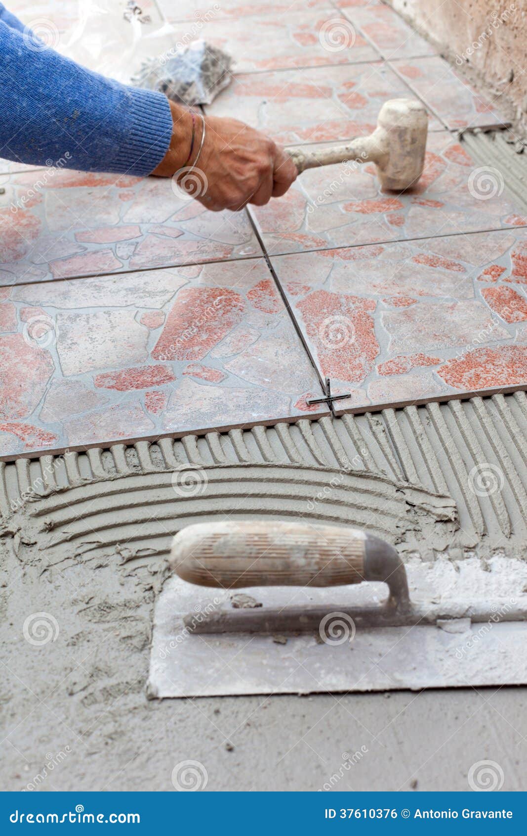 Tiler To Work with Tile Flooring Stock Photo - Image of mason ...