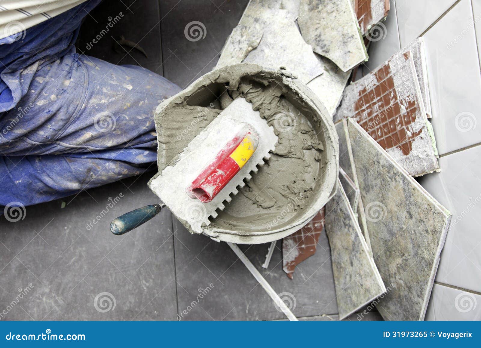 Tiler at Work Bonding of Floor Tile Adhesive Stock Image - Image of ...
