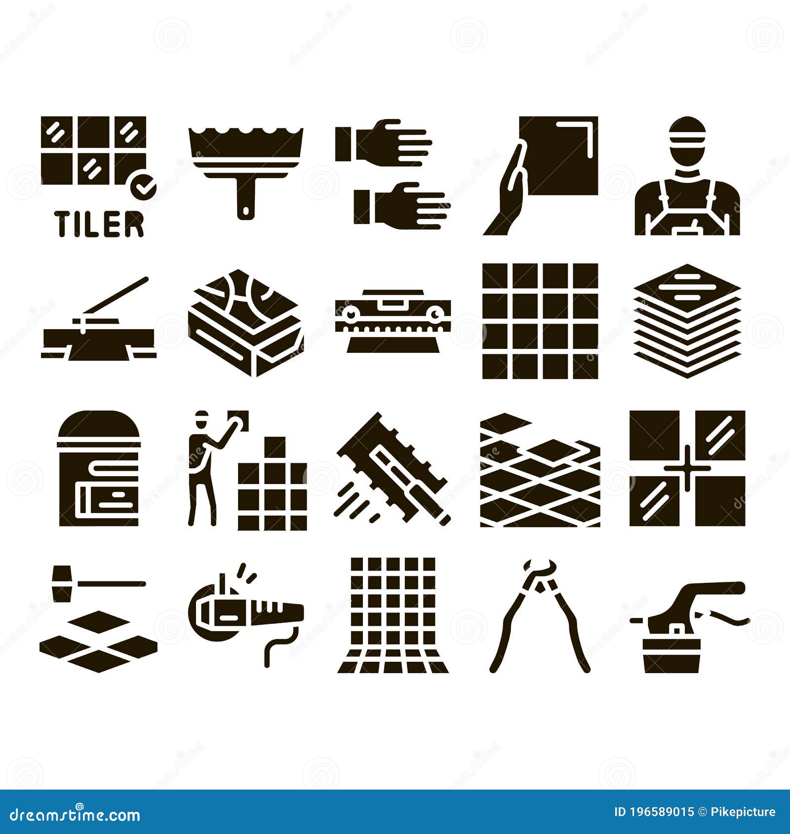 Tiler Work Equipment Icon Hand Drawn Illustration Cartoon Vector ...