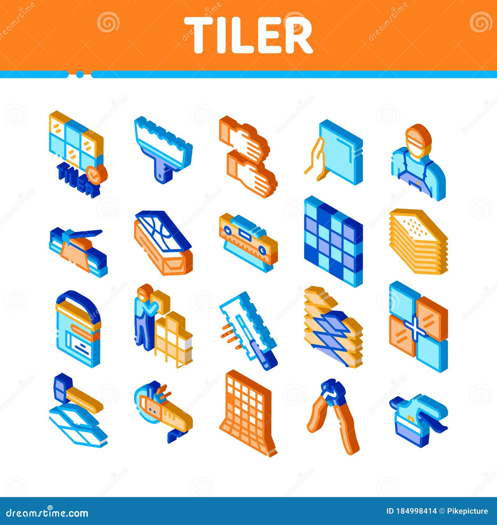 Tiler Work Equipment Isometric Icons Set Vector Stock Vector ...